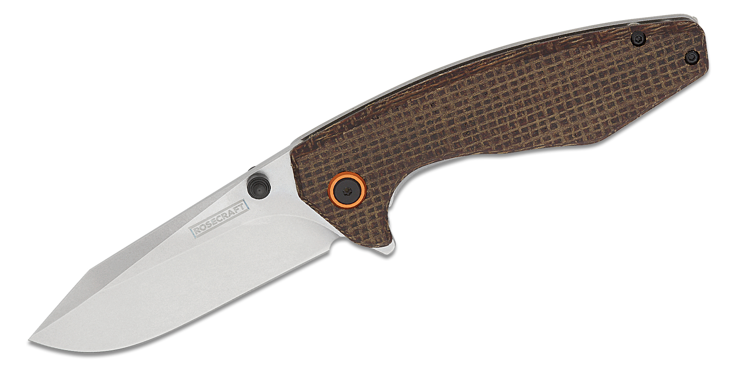 RoseCraft Blades Adjuta Frame Lock Flipper Knife 3.2" RPM9 Stonewashed Clip Point Blade, Brown ...