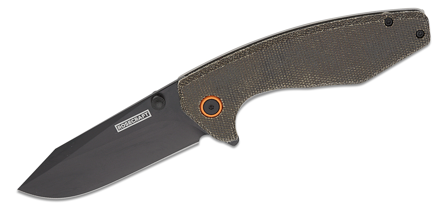 RoseCraft Blades Adjuta Frame Lock Flipper Knife 3.2" RPM9 Black PVD Clip Point Blade, Brown ...