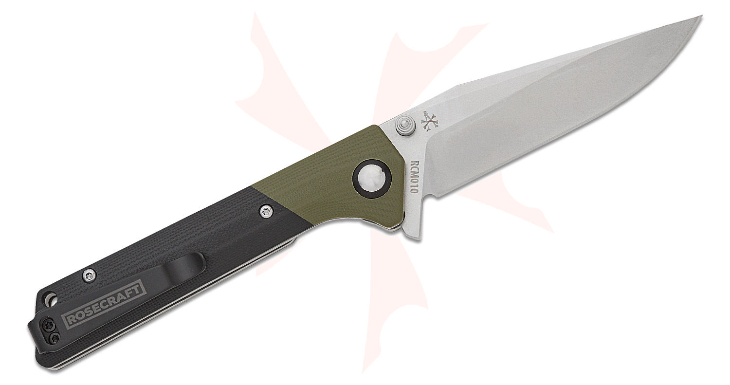 RoseCraft Blades Waya Liner Lock Flipper Knife 3.4" RPM9 Stonewashed Clip Point Blade, OD Green ...
