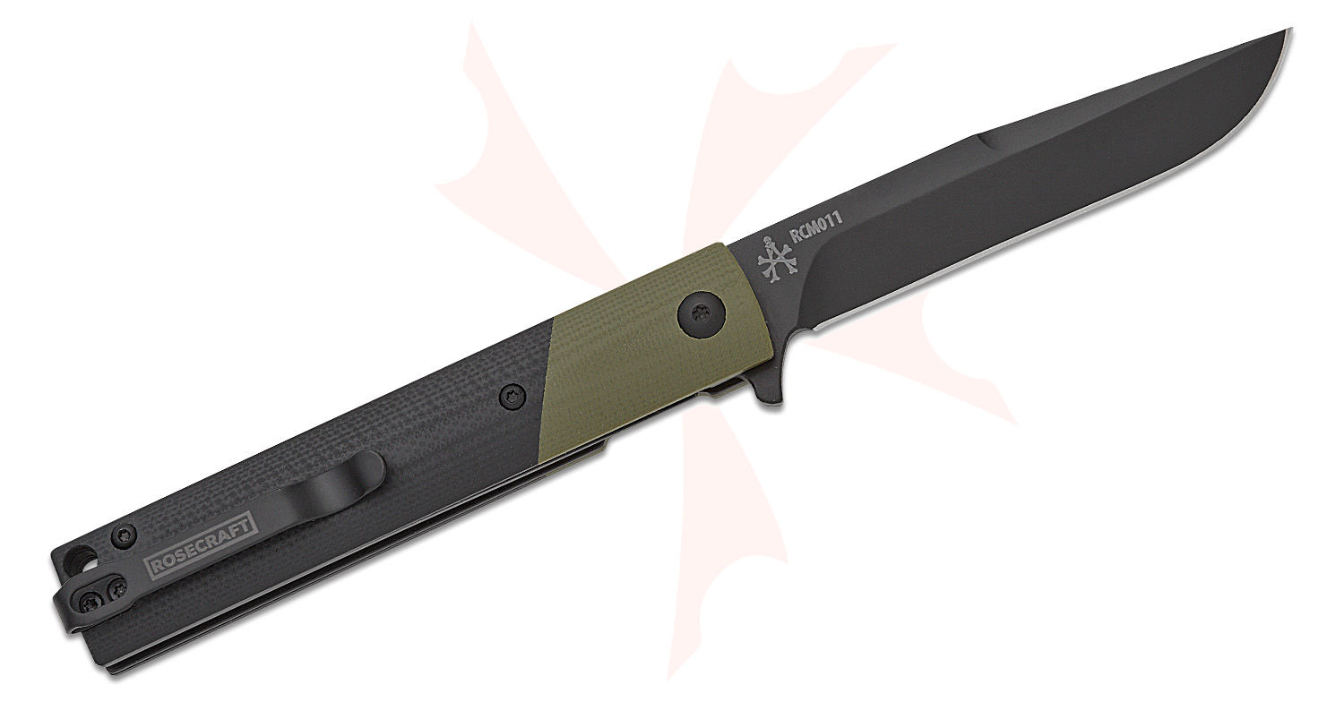 RoseCraft Blades Joka Executive Liner Lock Flipper Knife 3.6" RPM9 Black PVD Clip Point Blade ...