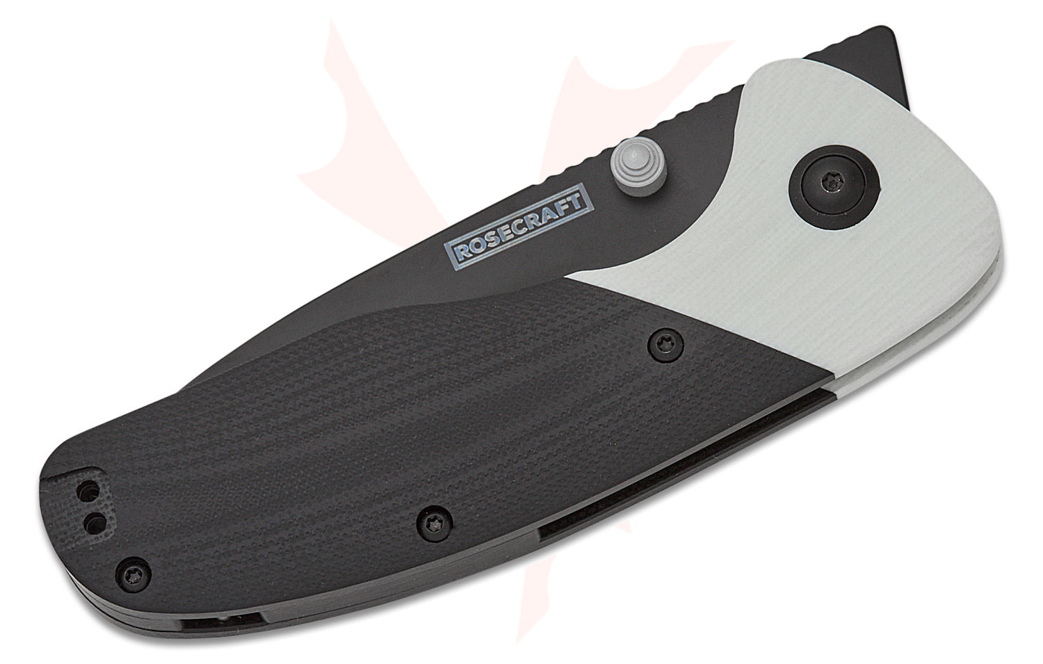 RoseCraft Blades Tarcanis Liner Lock Front Flipper Knife 3" RPM9 Black PVD Drop Point Blade ...