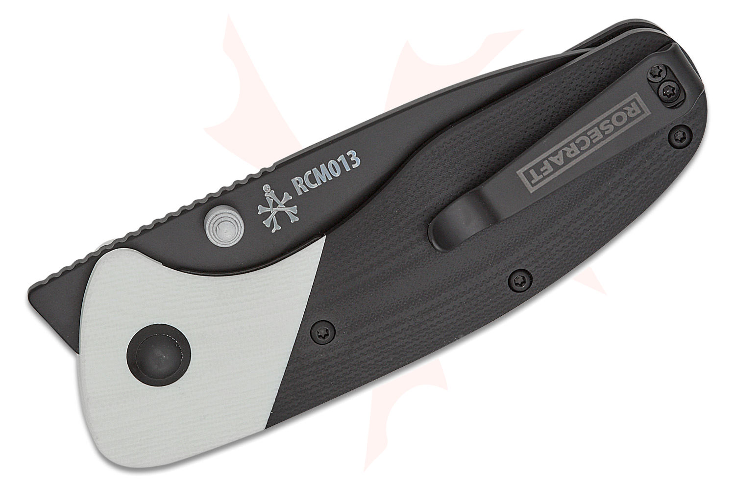 RoseCraft Blades Tarcanis Liner Lock Front Flipper Knife 3" RPM9 Black PVD Drop Point Blade ...