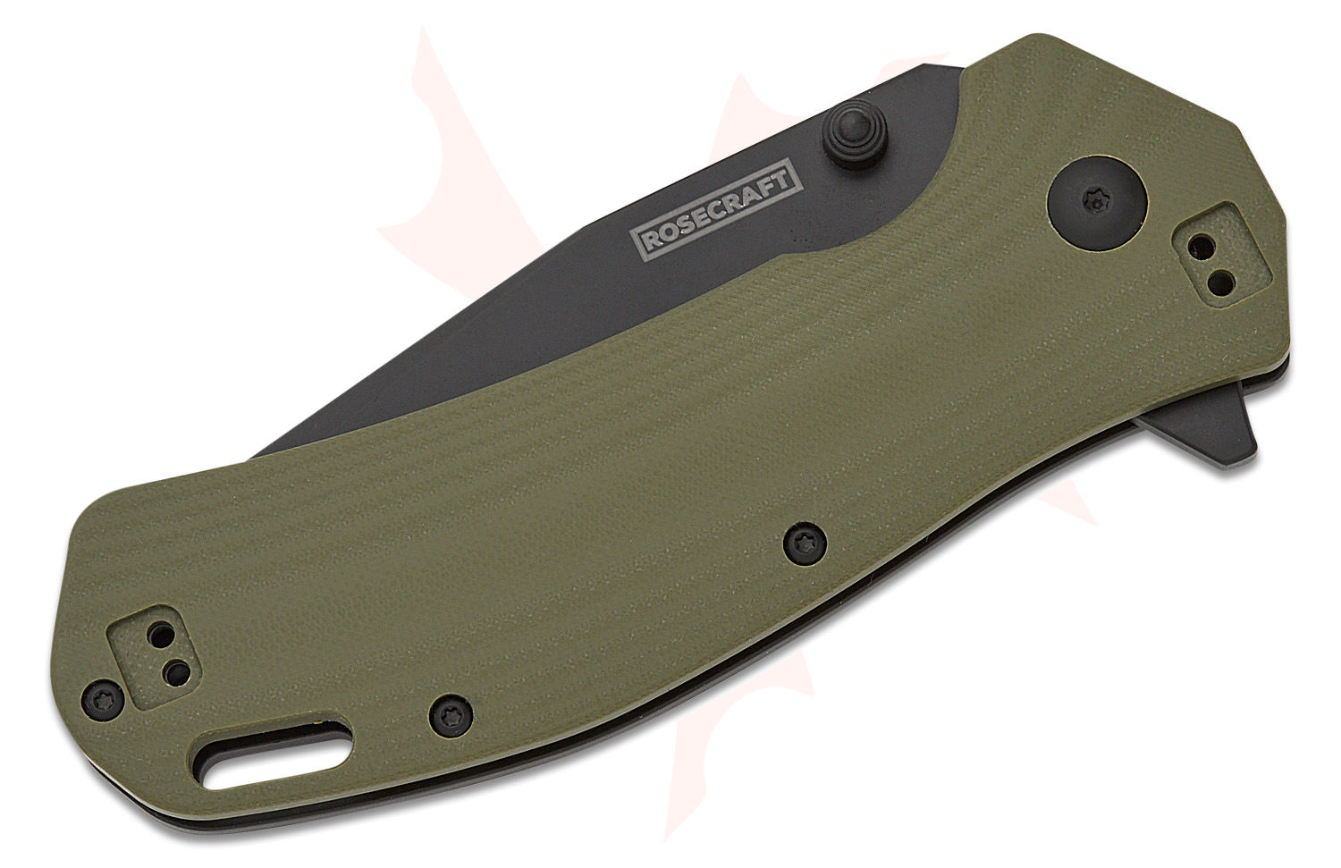 RoseCraft Blades MA-11 Frame Lock Flipper Knife 3.2" RPM9 Black PVD Tanto Blade, OD Green G10 ...