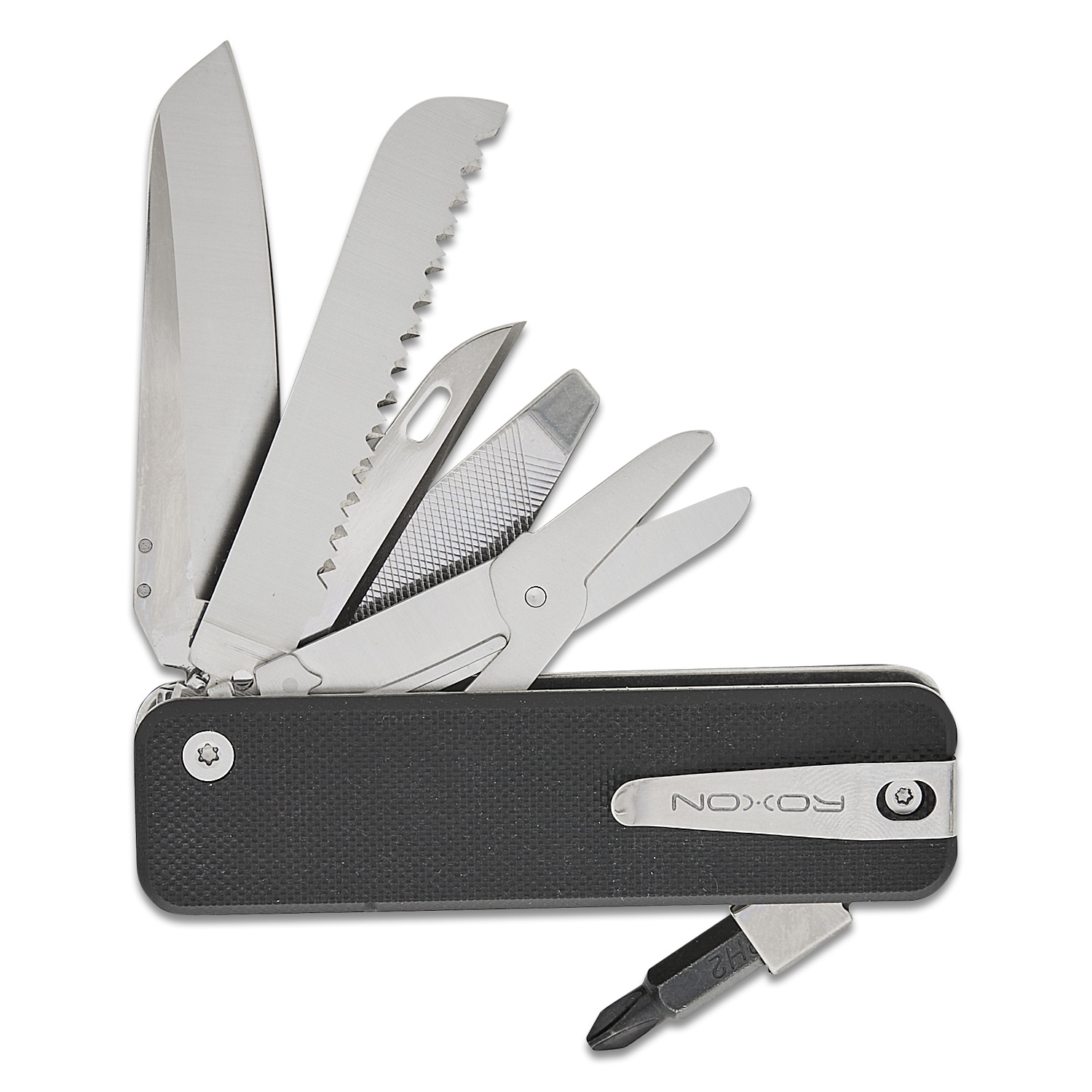 Roxon Tool FLEX Companion Modular One-Handed Multi-Tool, 3.5" Closed, 13 Tools, Black G10 ...