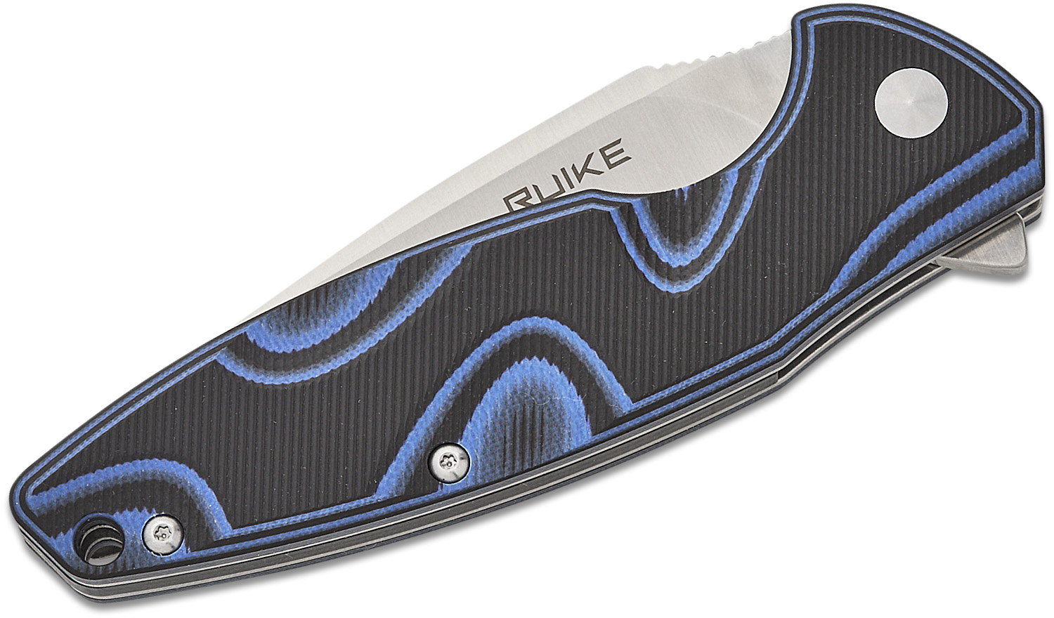 RUIKE Knives Fang P105 Flipper 3.6" 14C28N Satin Blade, Blue/Black G10 ...