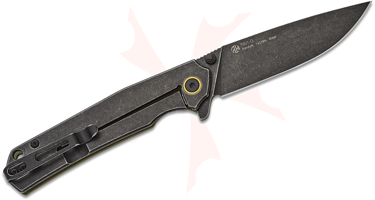 RUIKE Knives P801 Flipper Knife 3.46" 14C28N Black Stonewashed Blade, Green G10 and Black ...