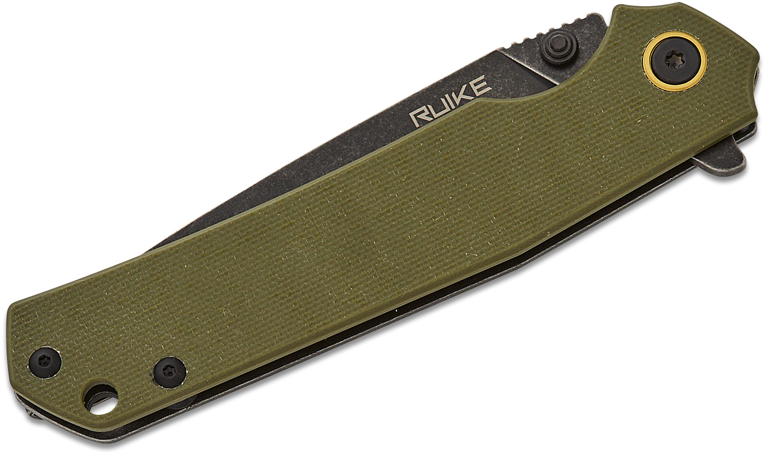 RUIKE Knives P801 Flipper Knife 3.46" 14C28N Black Stonewashed Blade, Green G10 and Black ...
