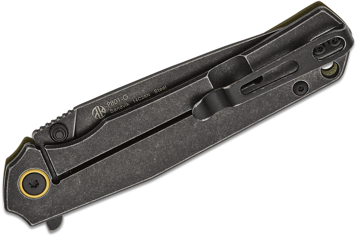 RUIKE Knives P801 Flipper Knife 3.46" 14C28N Black Stonewashed Blade, Green G10 and Black ...