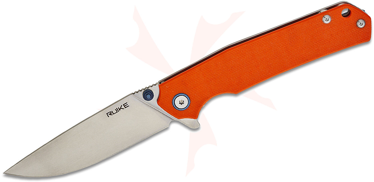 RUIKE Knives P801 Flipper Knife 3.46" 14C28N Stonewashed Blade, Orange G10 and Stonewashed Steel ...