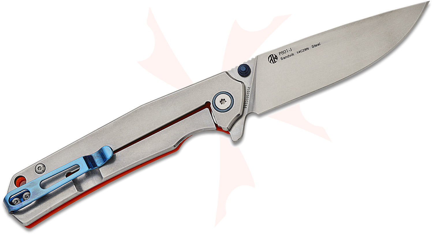 RUIKE Knives P801 Flipper Knife 3.46" 14C28N Stonewashed Blade, Orange G10 and Stonewashed Steel ...