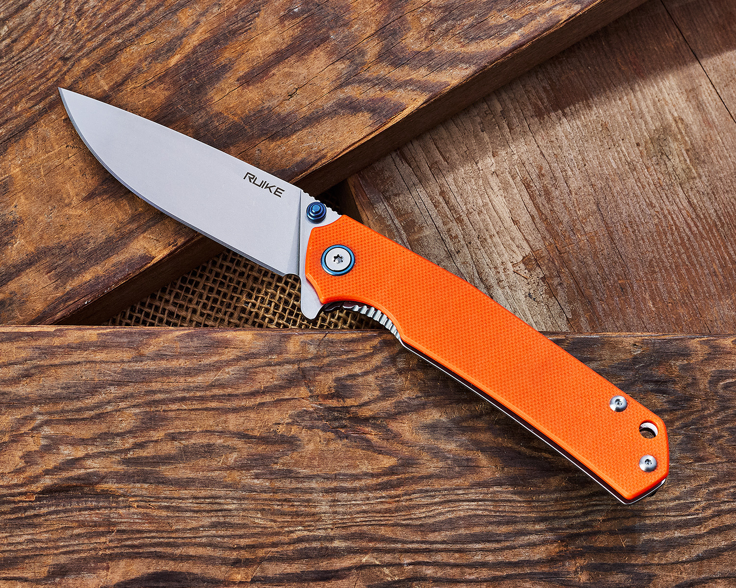 RUIKE Knives P801 Flipper Knife 3.46" 14C28N Stonewashed Blade, Orange G10 and Stonewashed Steel ...