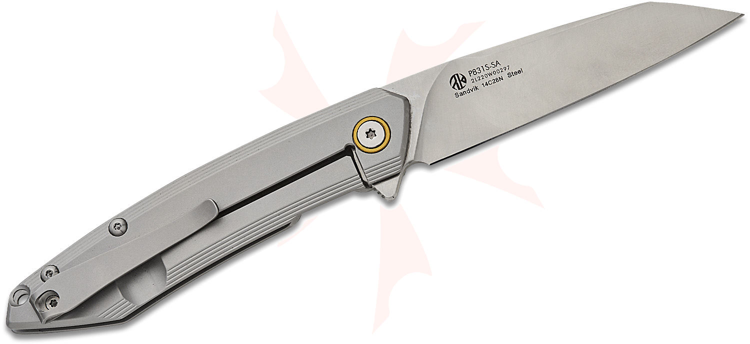 RUIKE Knives P831S Flipper Knife 3.35" 14C28N Satin Reverse Tanto Blade, Sandblasted Stainless ...