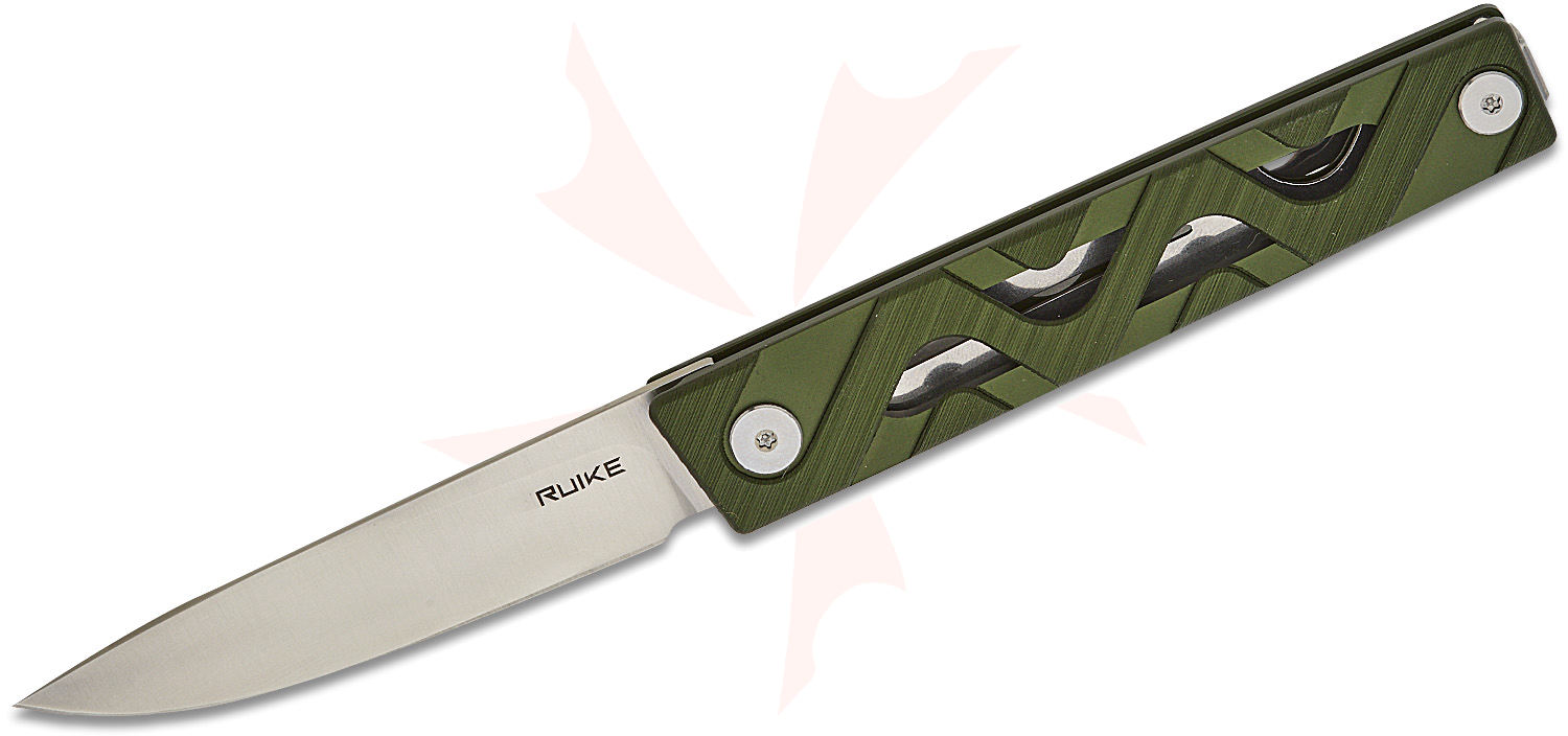 RUIKE Knives P878-AG Flipper Knife 3.4" 14C28N Satin Drop Point Blade, Green Aluminum Alloy ...