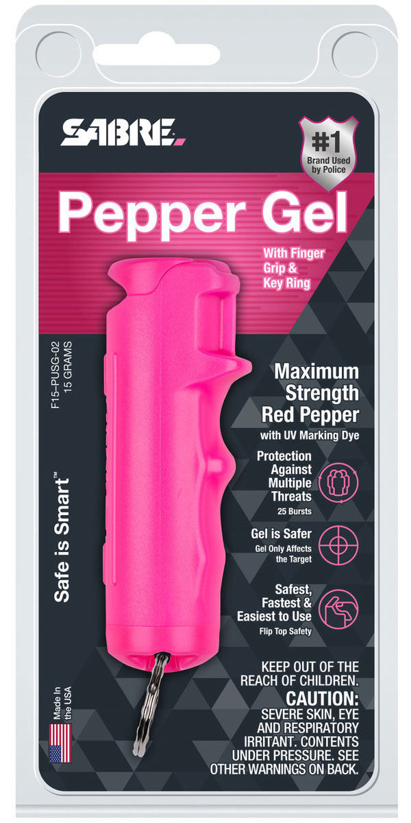 SABRE Flip Top Pepper Gel, Finger Grooves, Keyring, Pink (0.54 oz ...