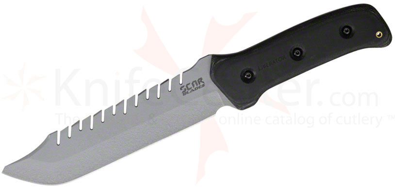 SCAR Blades Liberator Fixed 7-3/8" Gray Sawback Blade, Black Micarta ...
