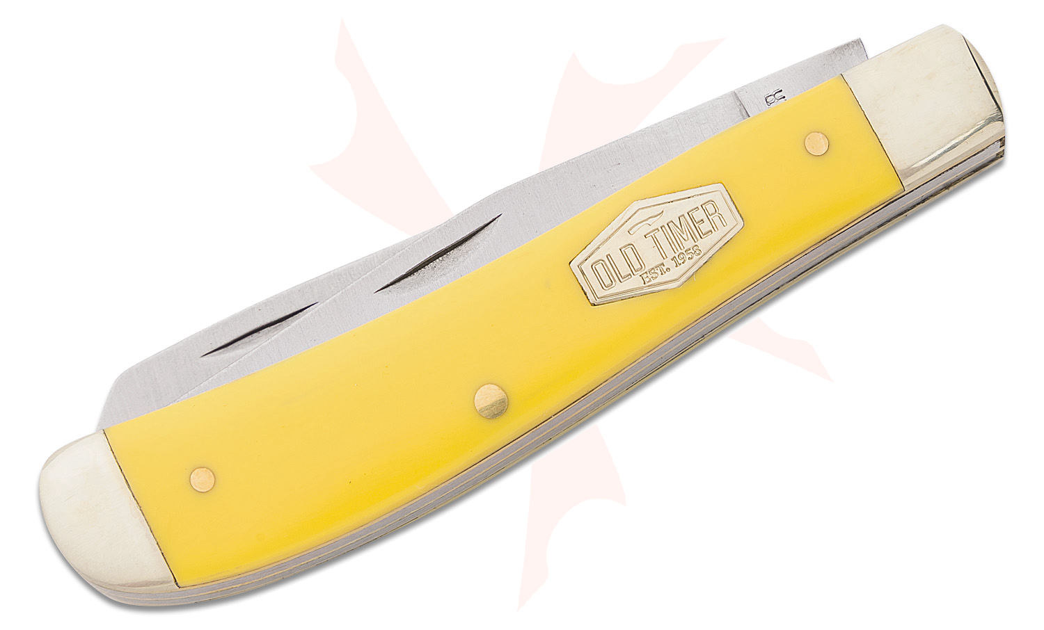 Schrade 94OTY Old Timer Gunstock Two Blade Trapper 3.9" Closed, Yellow ...
