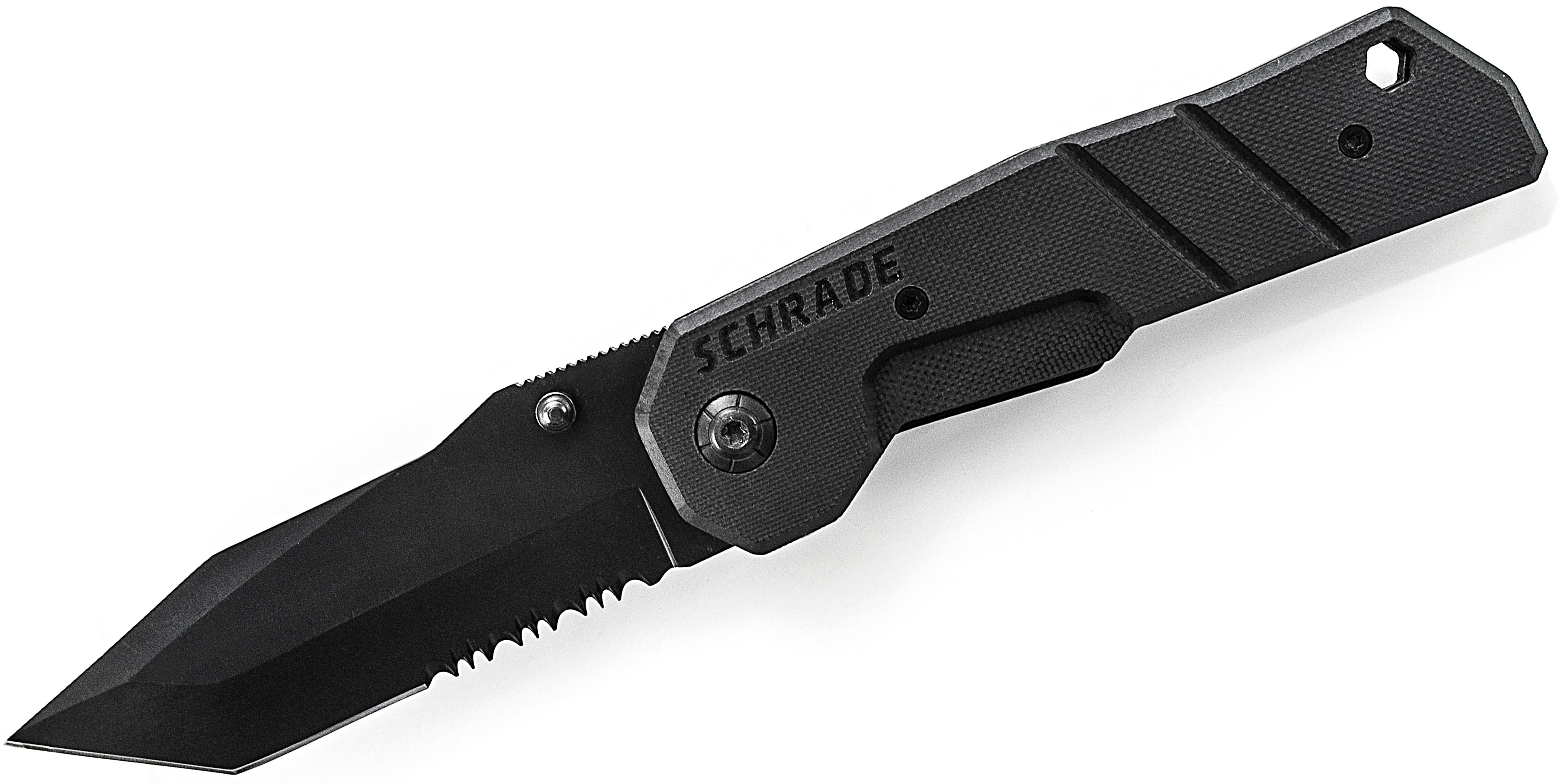 Schrade Tactical Folding 3.6" 9Cr17MoV Black Tanto Combo Blade, Black ...