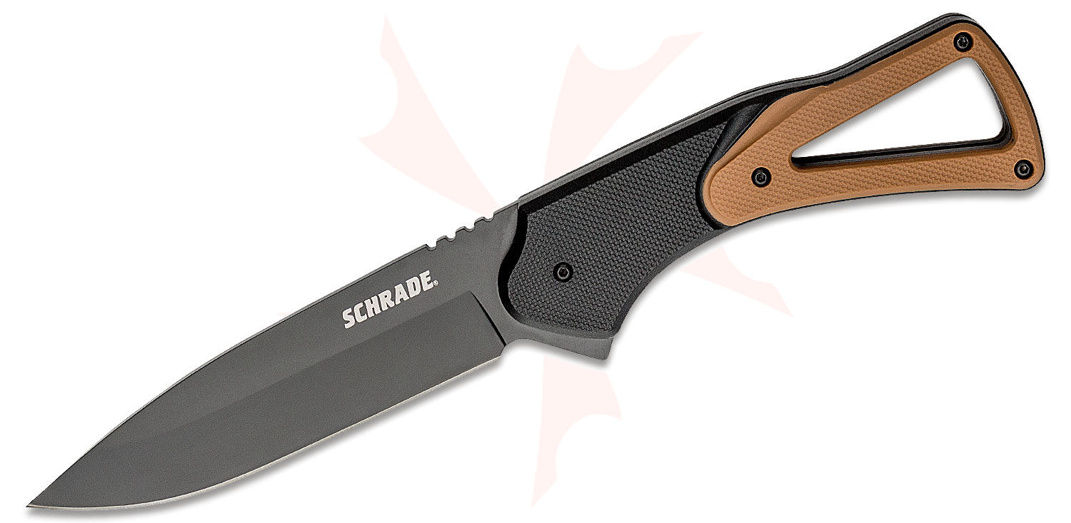 Schrade Fixed Blade Knife 4" Black Drop Point, Black/Tan Polypropylene ...