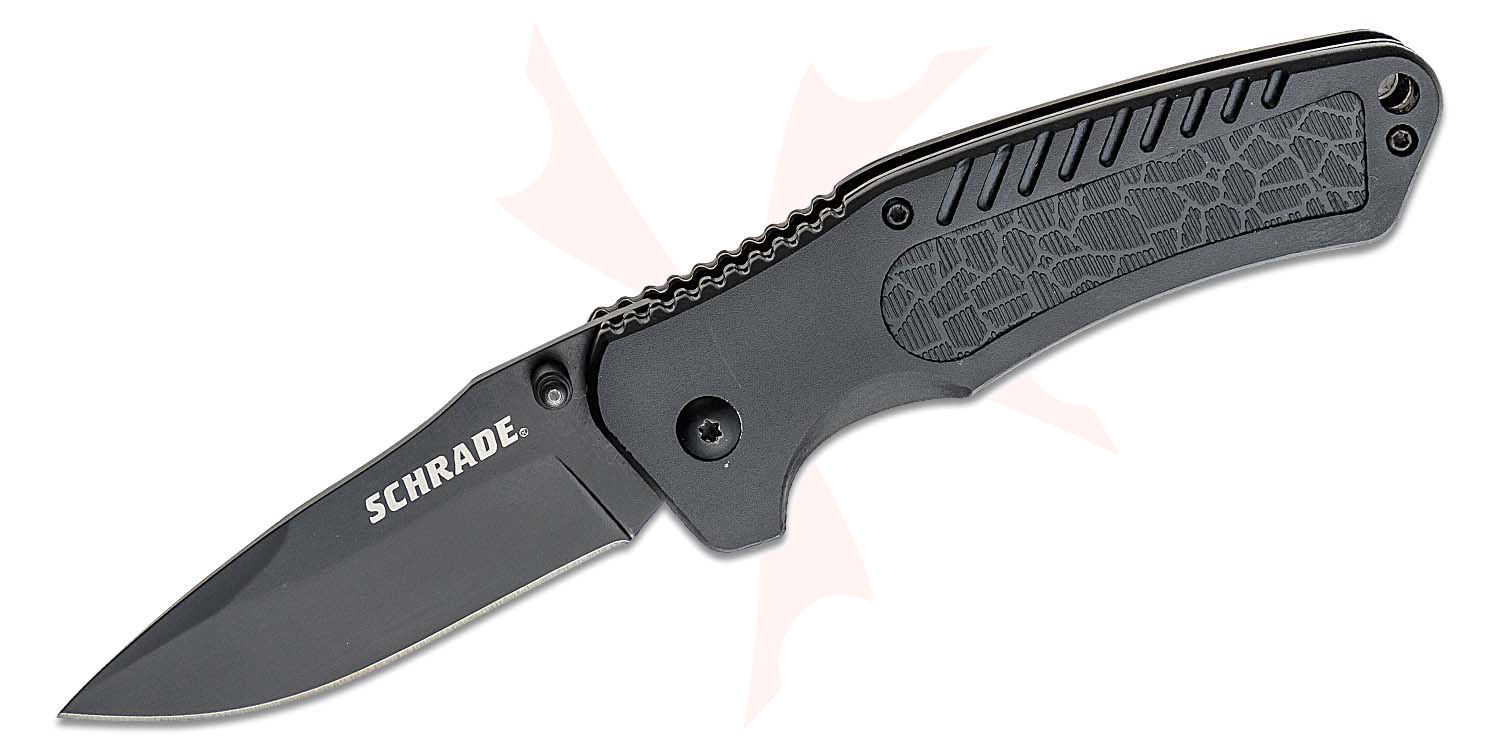 Schrade Utility Folding 3" 9Cr18MoV Plain Black Blade, Aluminum Handles ...