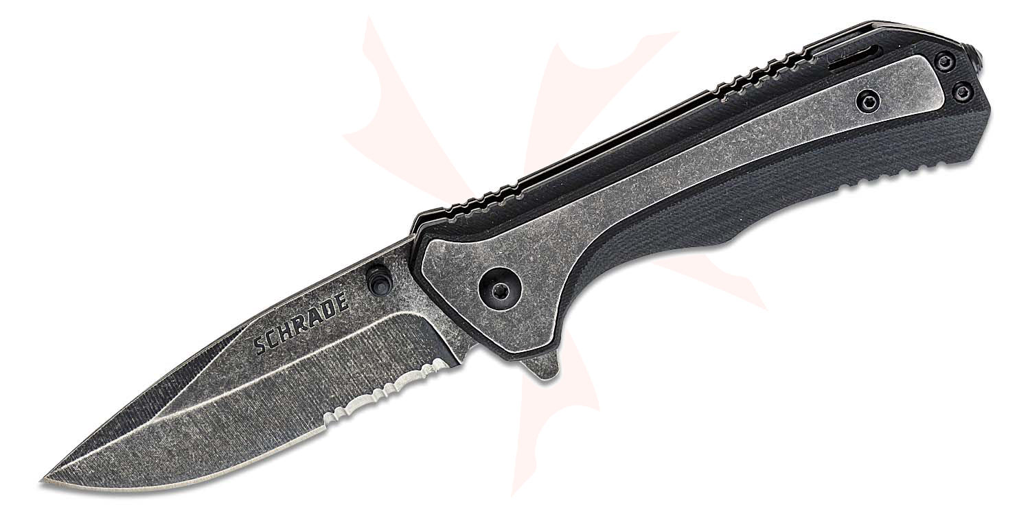 Schrade SCH501S Tactical Folding 3.2" Blackwashed Combo Blade, G10 ...