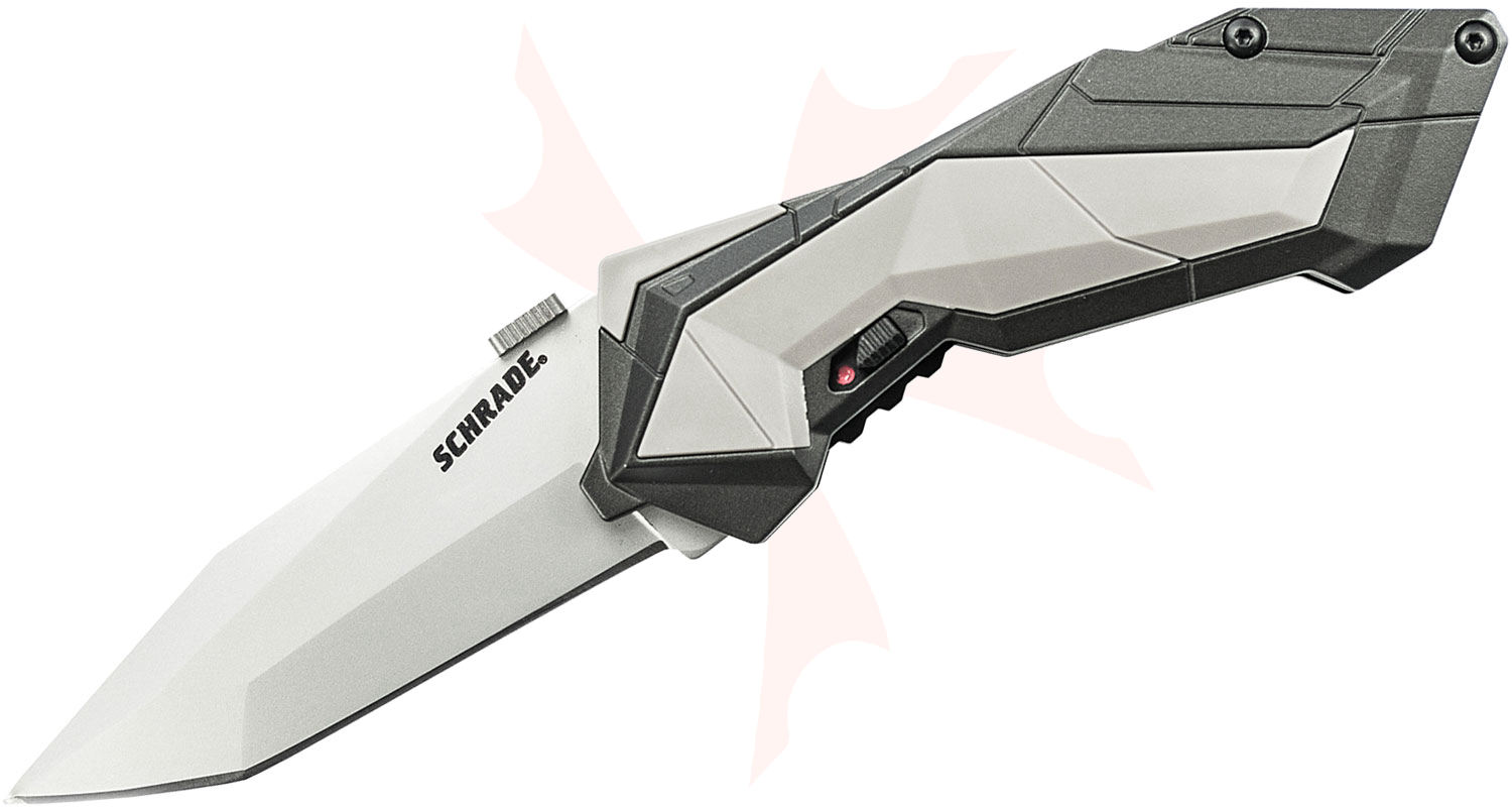 Schrade A3 Assisted Opening 2.9" Plain Satin Tanto Blade, Gray Aluminum ...
