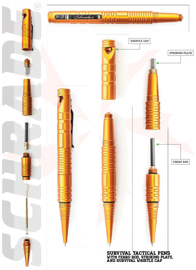 Schrade (Brown) Aluminum Tactical Survival Pen with Fire Steel, Striker ...