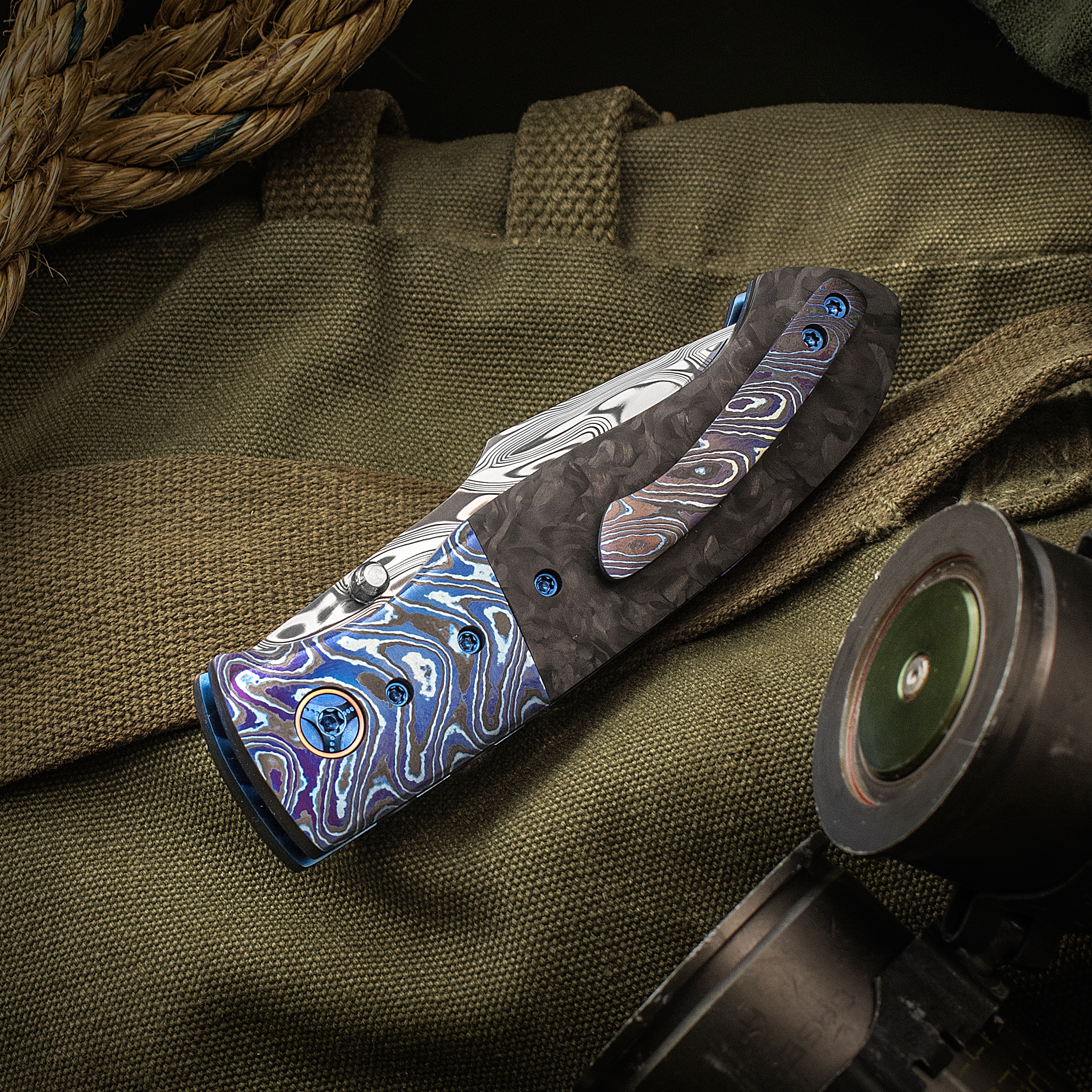 Sean O'Hare Custom F2K Folding Knife 3.5" Thor Damasteel Blade, Marble ...