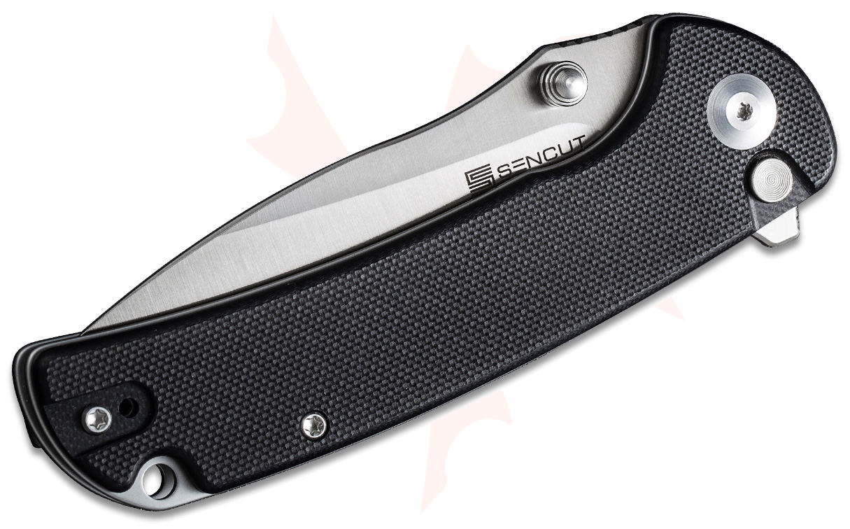Sencut Knives Pulsewave Button Lock Flipper Knife 3.45" 9Cr18MoV Satin ...