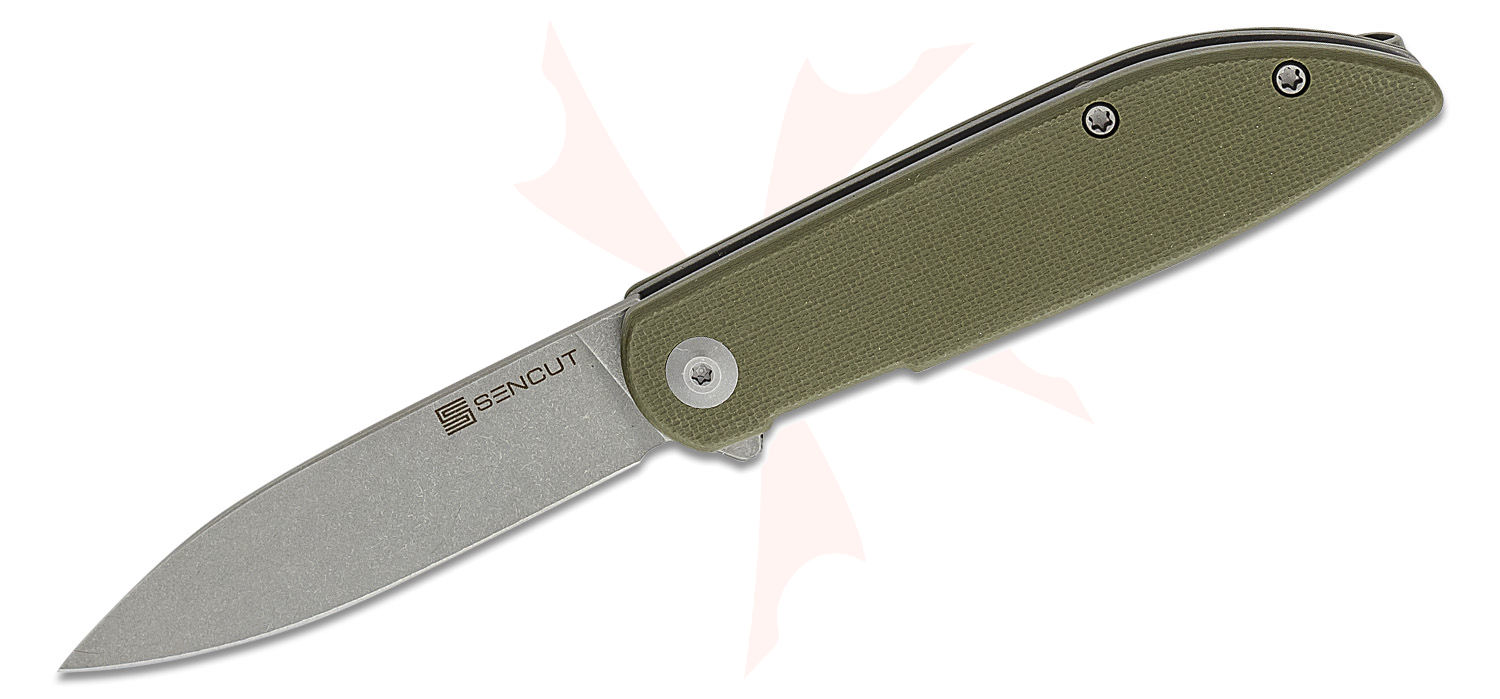 Sencut Knives S22019-3 Bocll II Flipper Knife 2.96" D2 Stonewashed Drop ...