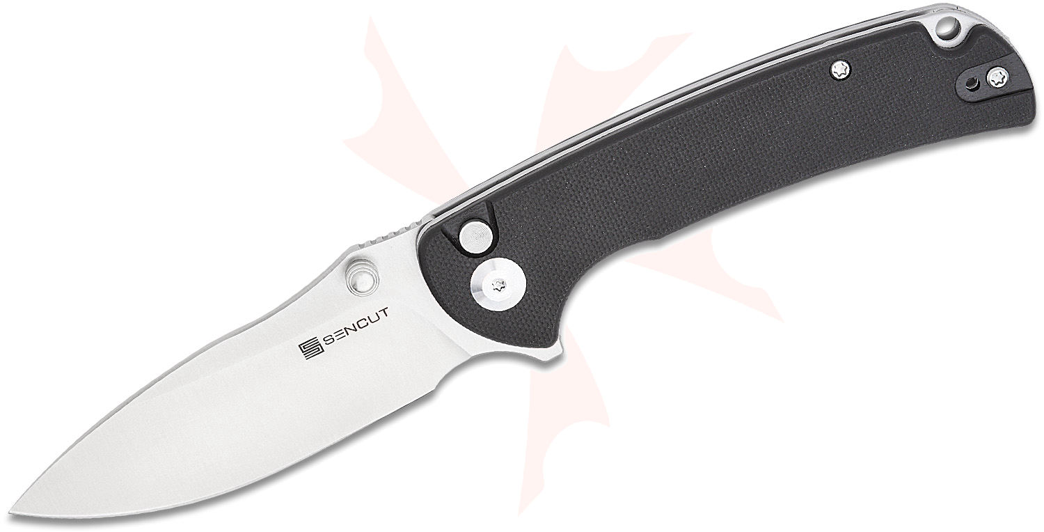 Sencut Knives Pulsewave Button Lock Flipper Knife 3.45" 9Cr18MoV Satin ...