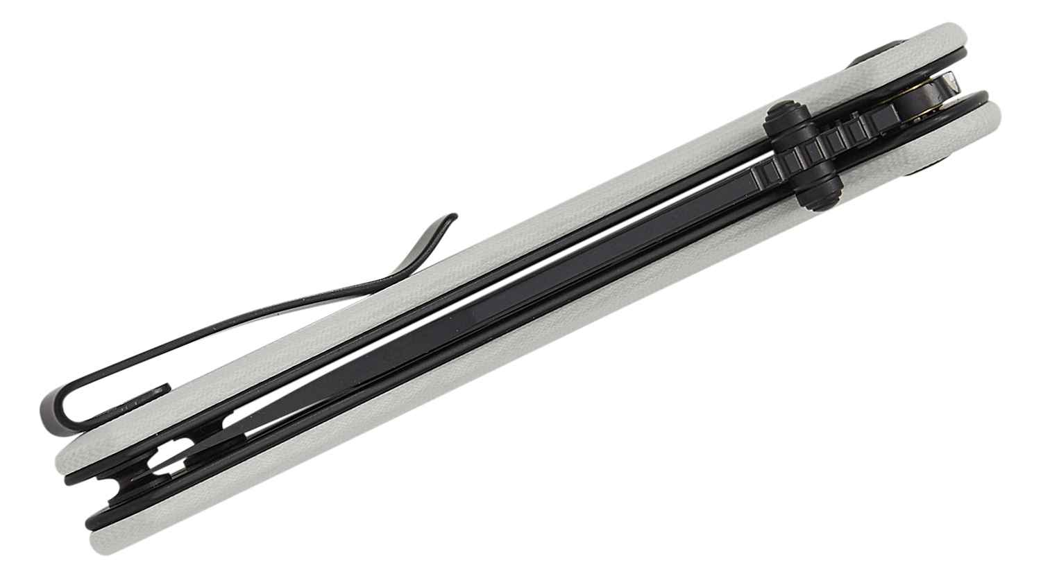 Sencut Knives Skelfin Button Lock Folding Knife 3.3" Black Clip Point Blade, White G10 Handles ...