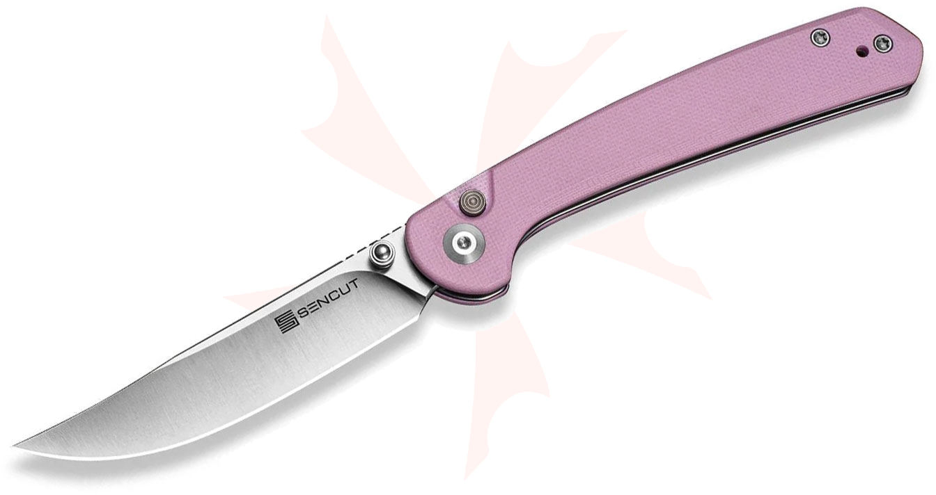 Sencut Knives Skelfin Button Lock Folding Knife 3.3" Satin Clip Point Blade, Powder Pink G10 ...