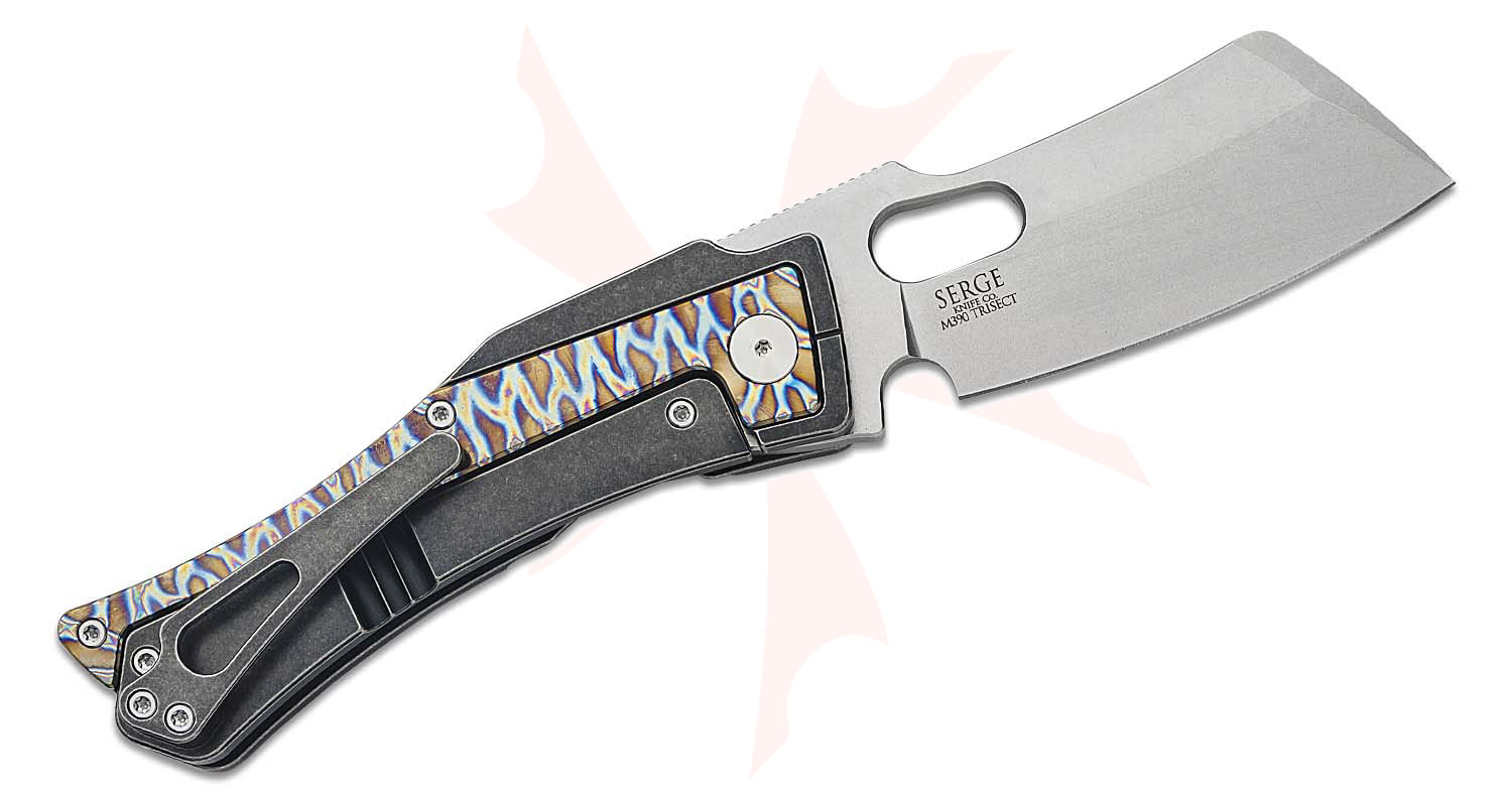 Serge Panchenko Production Trisect Folding Knife 3.75" M390 Stonewashed Cleaver Blade, Black DLC ...