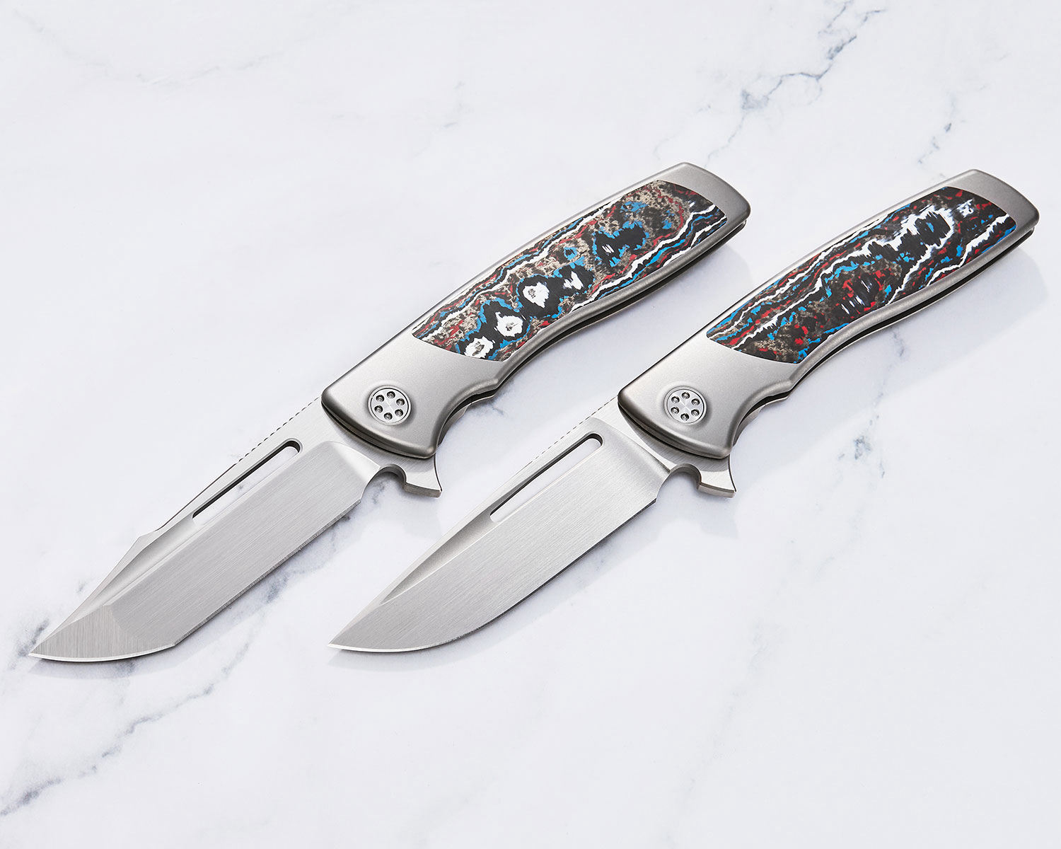 SharpByDesign Production Mini Evo Flipper Knife 3.375" M390 Satin Compound Tanto Blade, Glass ...