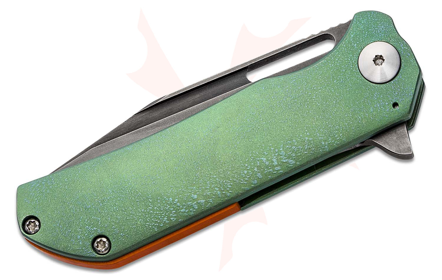 Mike Shiffer Custom Oblivion V2 Flipper Knife 3.25" S35VN Acid Washed Tanto Blade, Green Orange ...