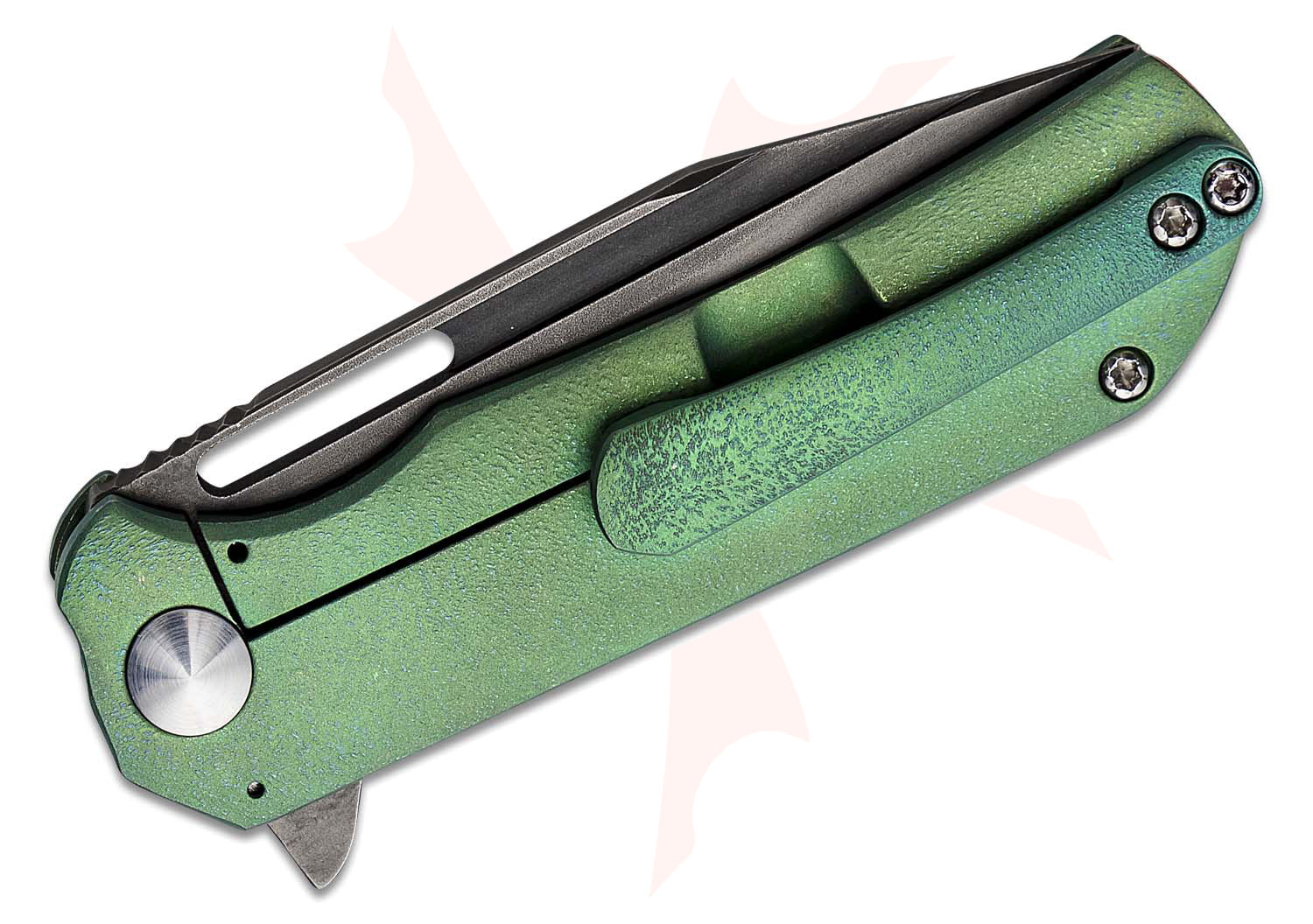 Mike Shiffer Custom Oblivion V2 Flipper Knife 3.25" S35VN Acid Washed Tanto Blade, Green Orange ...