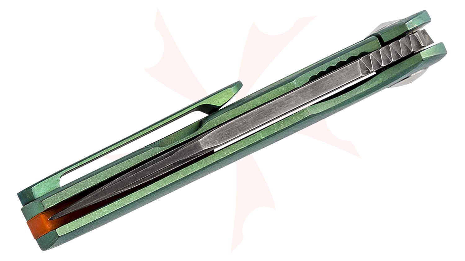 Mike Shiffer Custom Oblivion V2 Flipper Knife 3.25" S35VN Acid Washed Tanto Blade, Green Orange ...