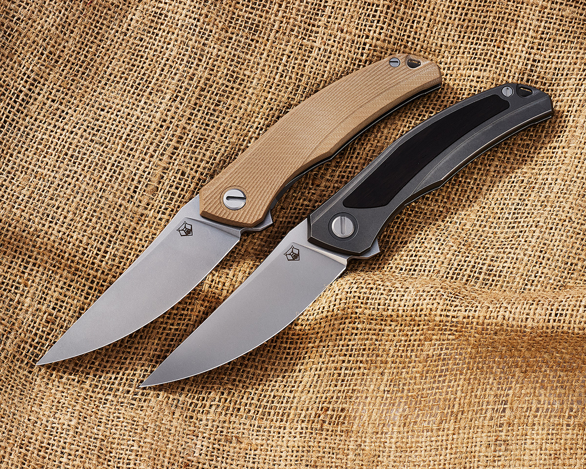 Shirogorov Quantium Ursus Flipper Knife 3.8" Cromax PM Trailing Point Blade, Milled Beige G10 ...