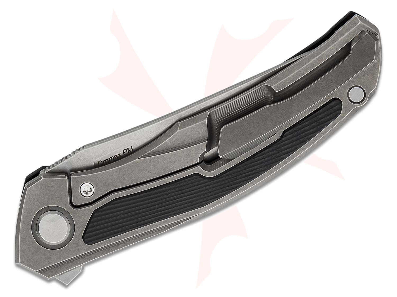 Shirogorov Quantium Ursus Flipper Knife 3.8" Cromax PM Trailing Point Blade, Milled Black G10 ...