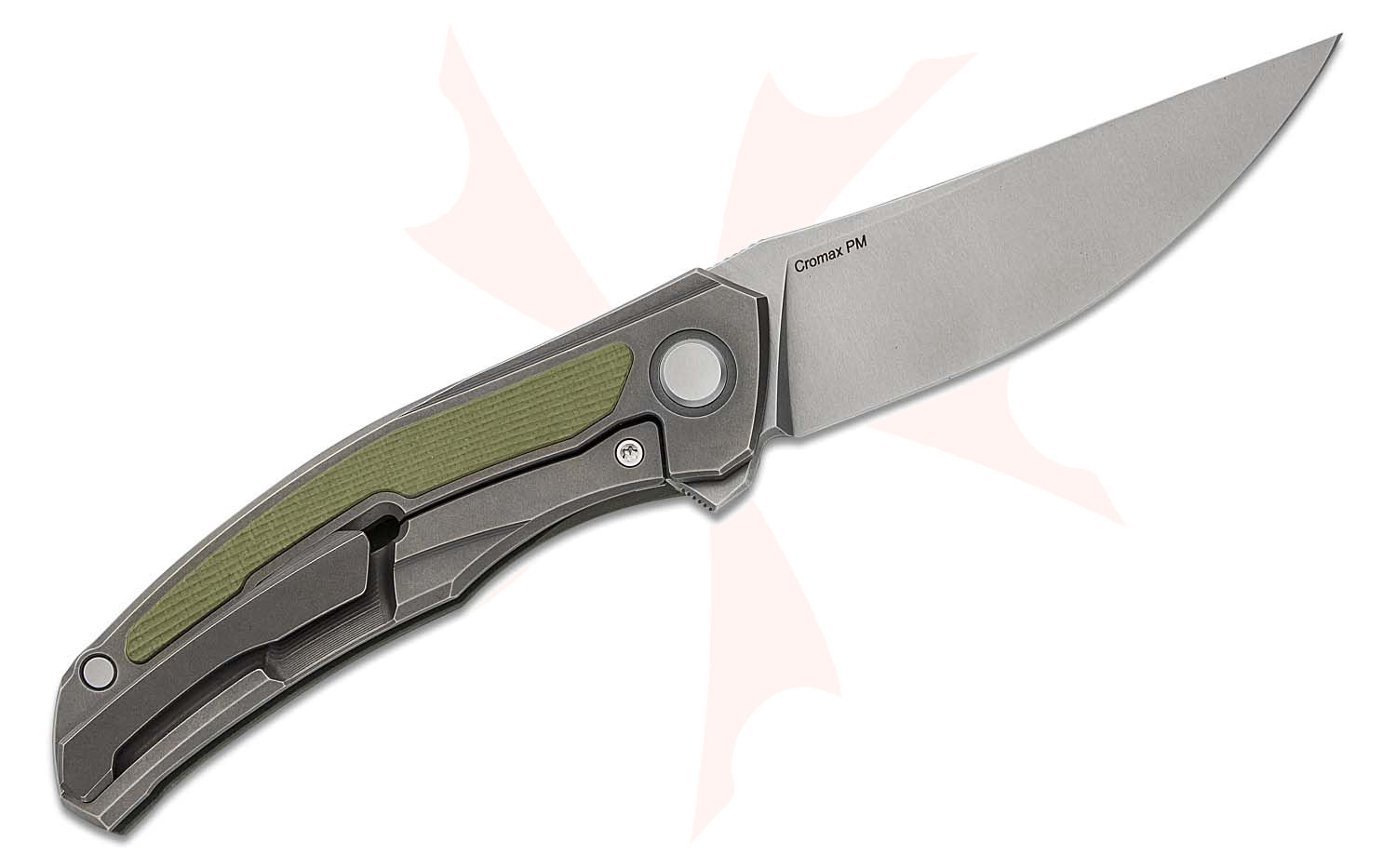 Shirogorov Quantium Ursus Flipper Knife 3.8" Cromax PM Trailing Point Blade, Milled Olive Green ...