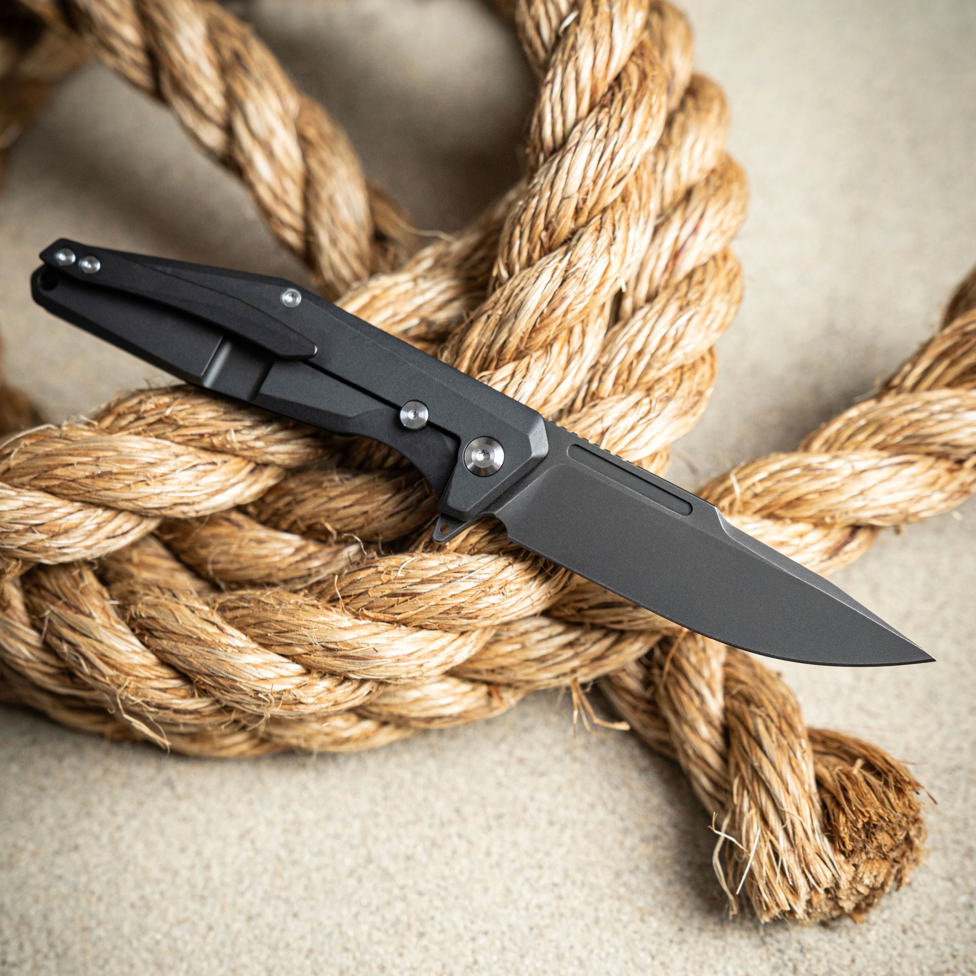 Skallywag Tactical Iron Jaw Frame Lock Flipper Knife 3.4" D2 Black PVD ...