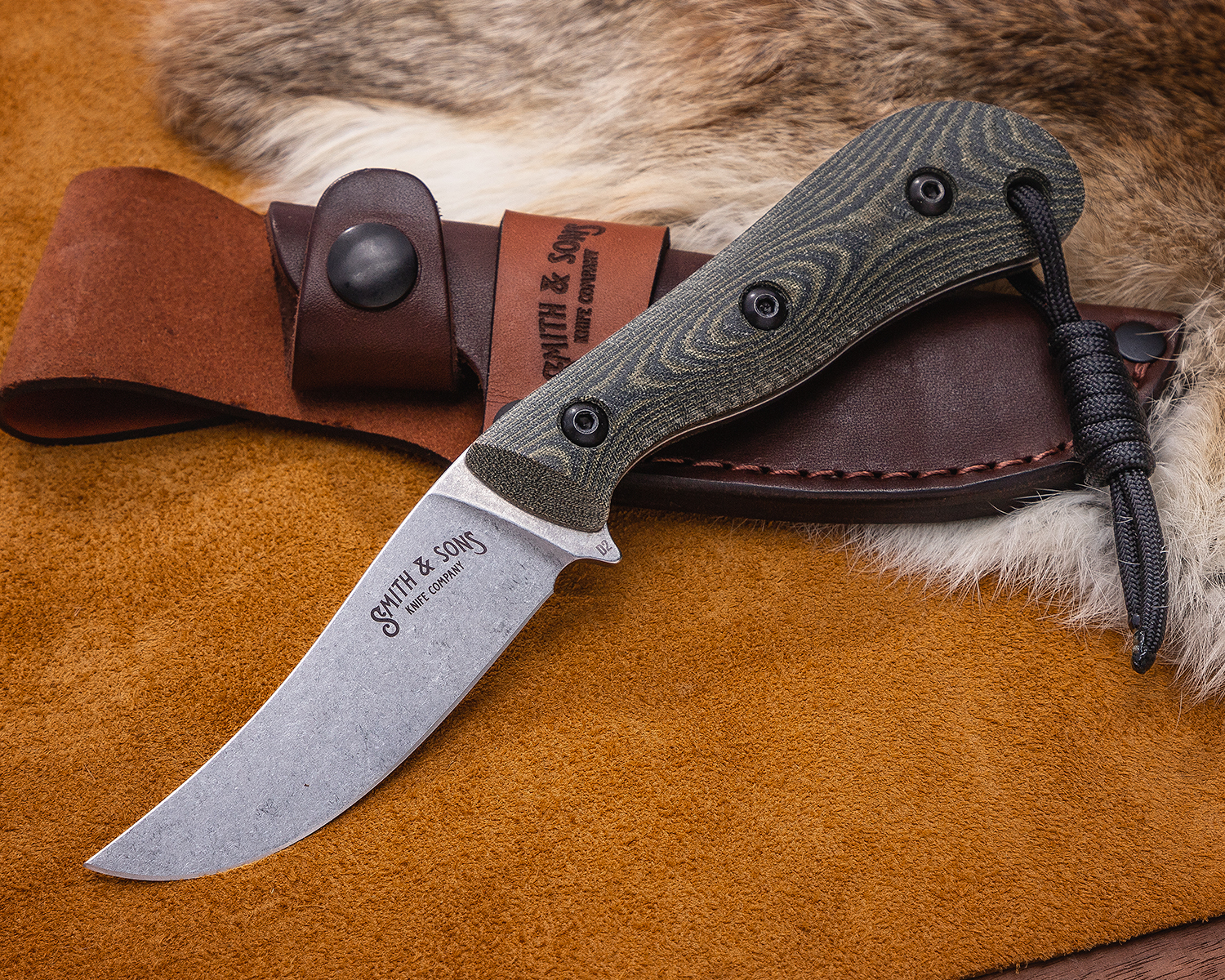 Smith & Sons Vaquero Fixed Blade Knife 3.5" D2 Stonewashed Trailing Point, OD Green and Black ...