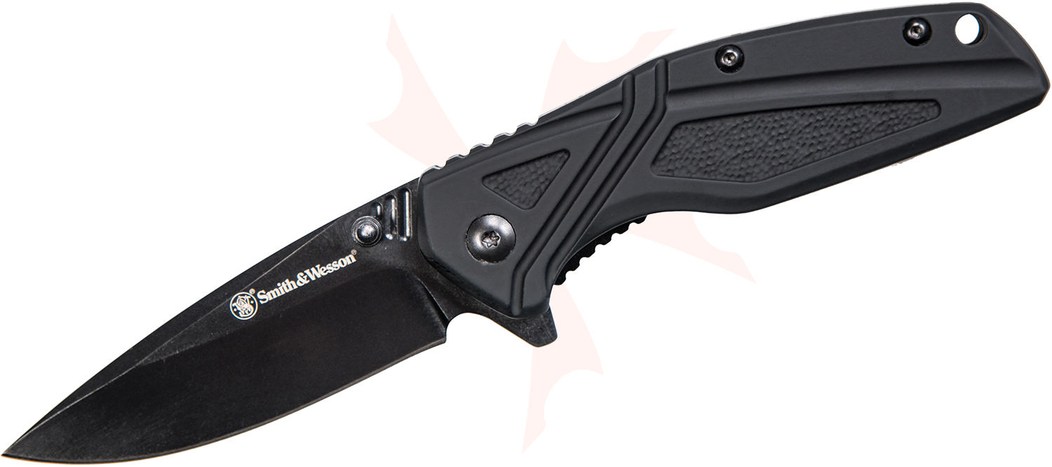 Smith & Wesson SW1101 Flipper Knife 3" Black Plain Blade, Black ...