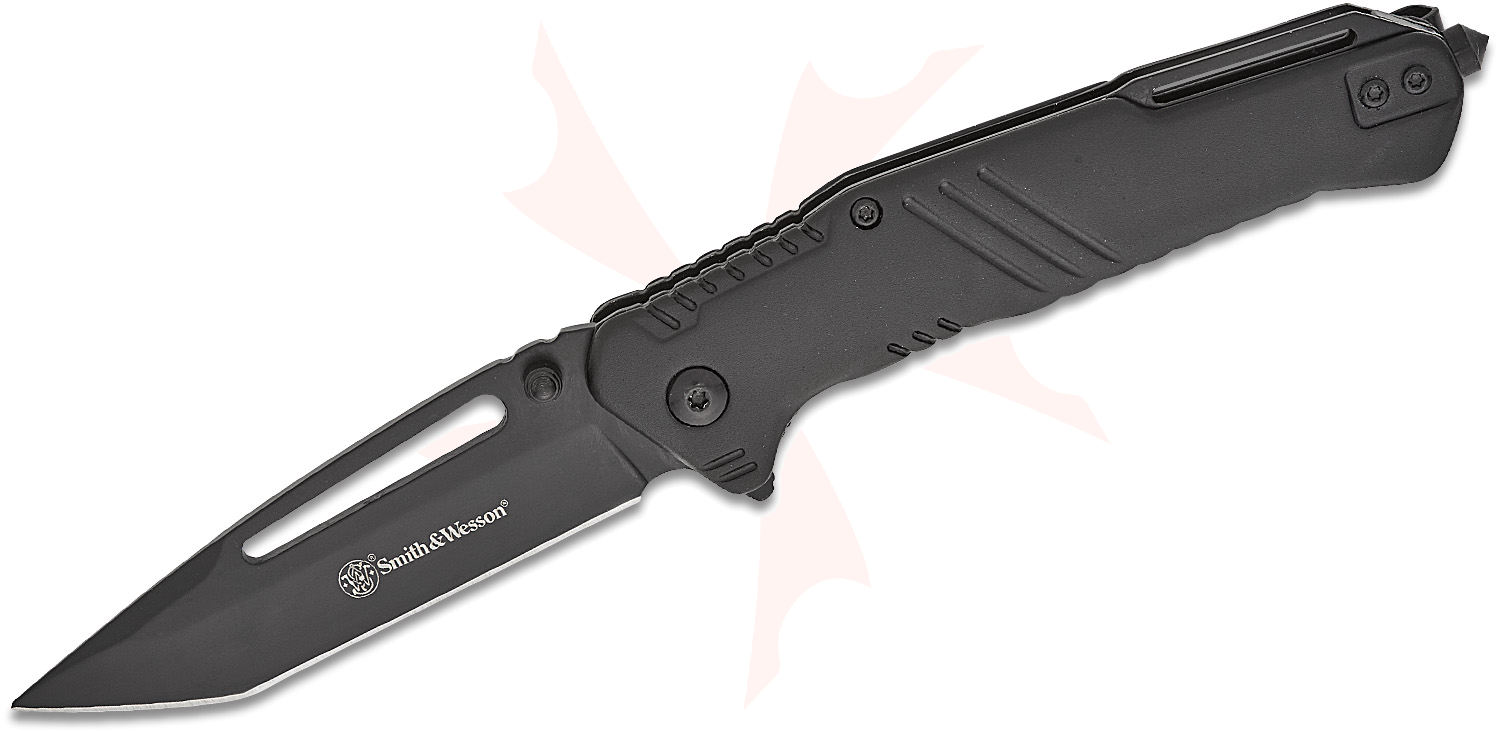 Smith & Wesson Extreme Ops Tanto Flipper Knife 3.5" 7Cr Black Tanto Blade, Black Aluminim ...