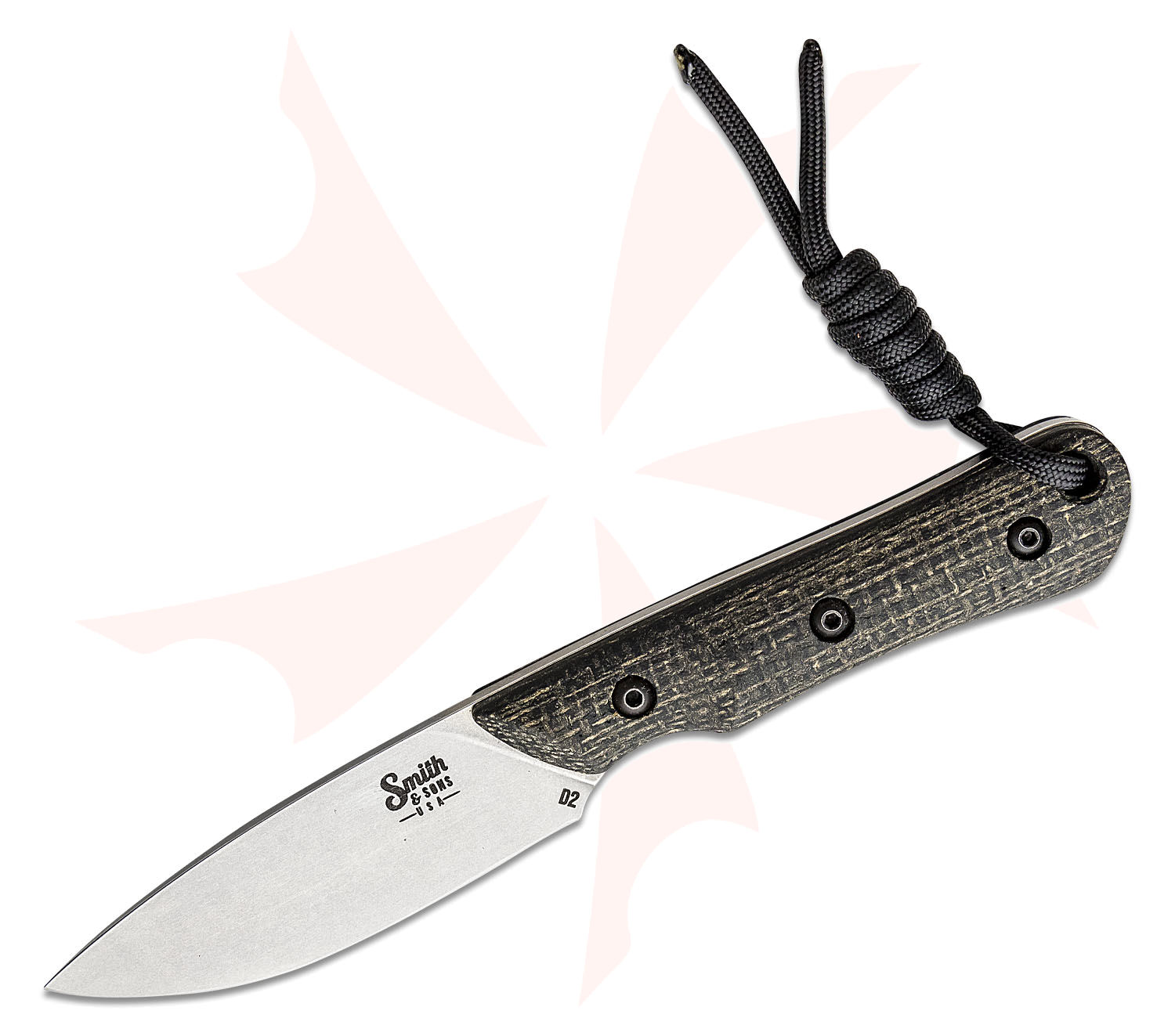 Smith & Sons Brave Fixed Blade Knife 3.5" D2 Stonewashed Drop Point ...