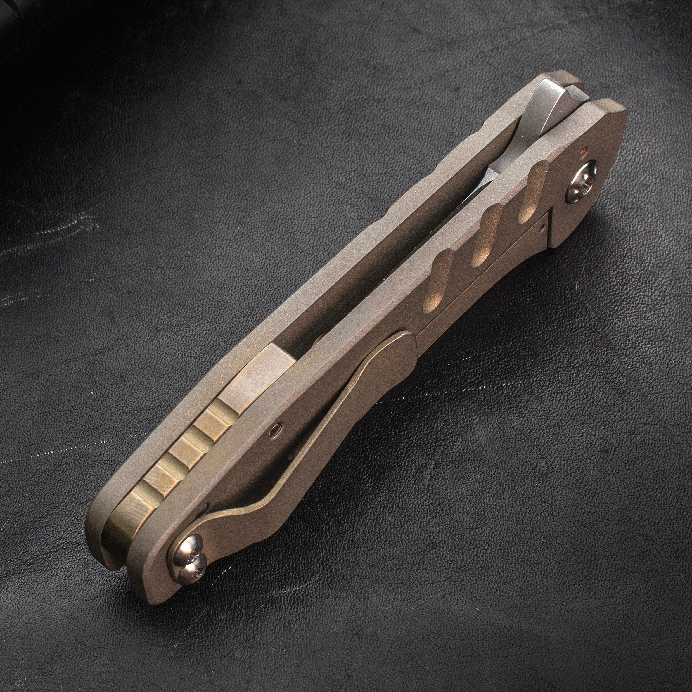 Smock Knives Custom SK45 Flipper 3.125" S30V Sheepsfoot Blade, Bronze ...