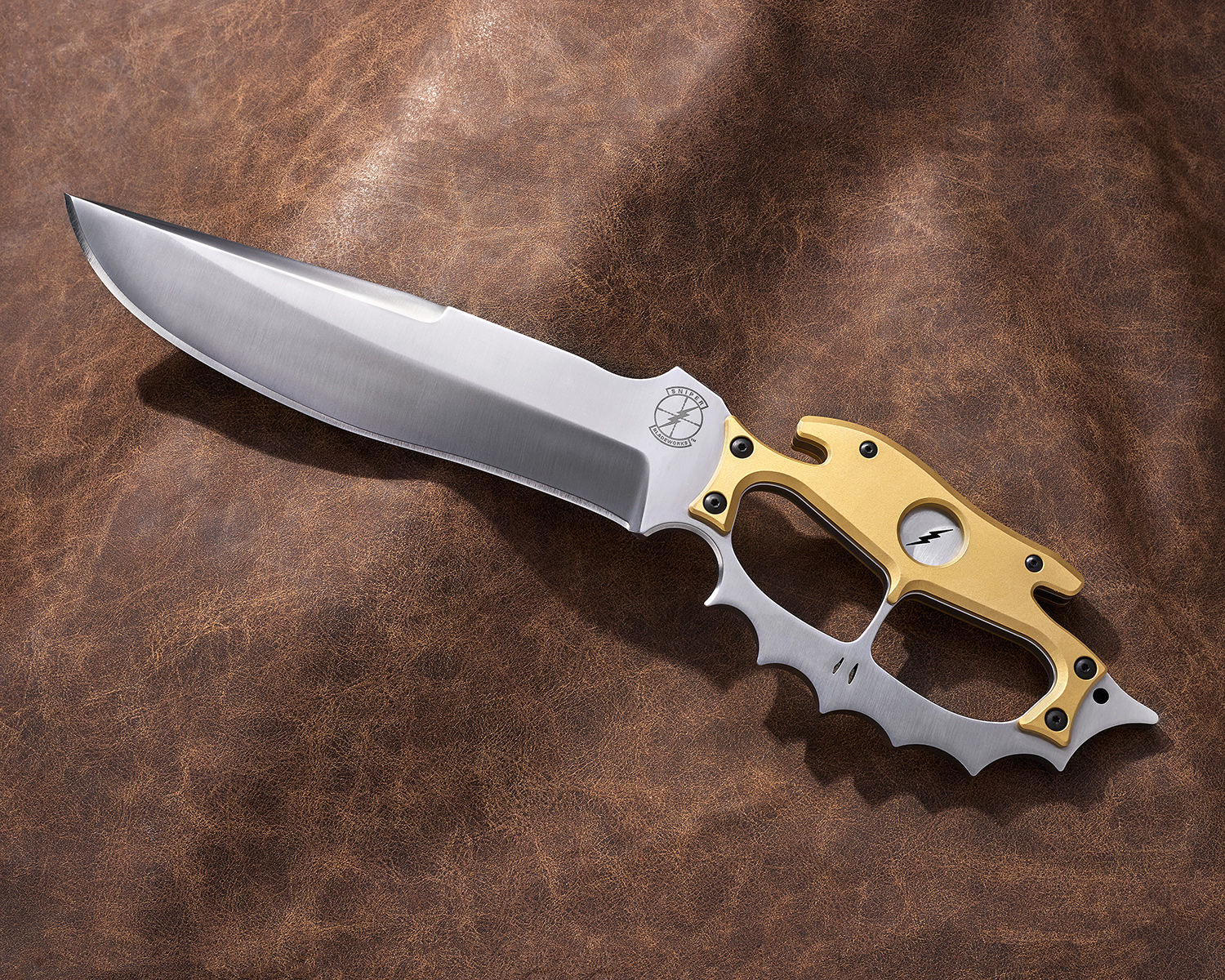 Sniper Bladeworks BDH British Death Head Fixed Blade Knife 8.47" Satin Modified Bowie Blade ...