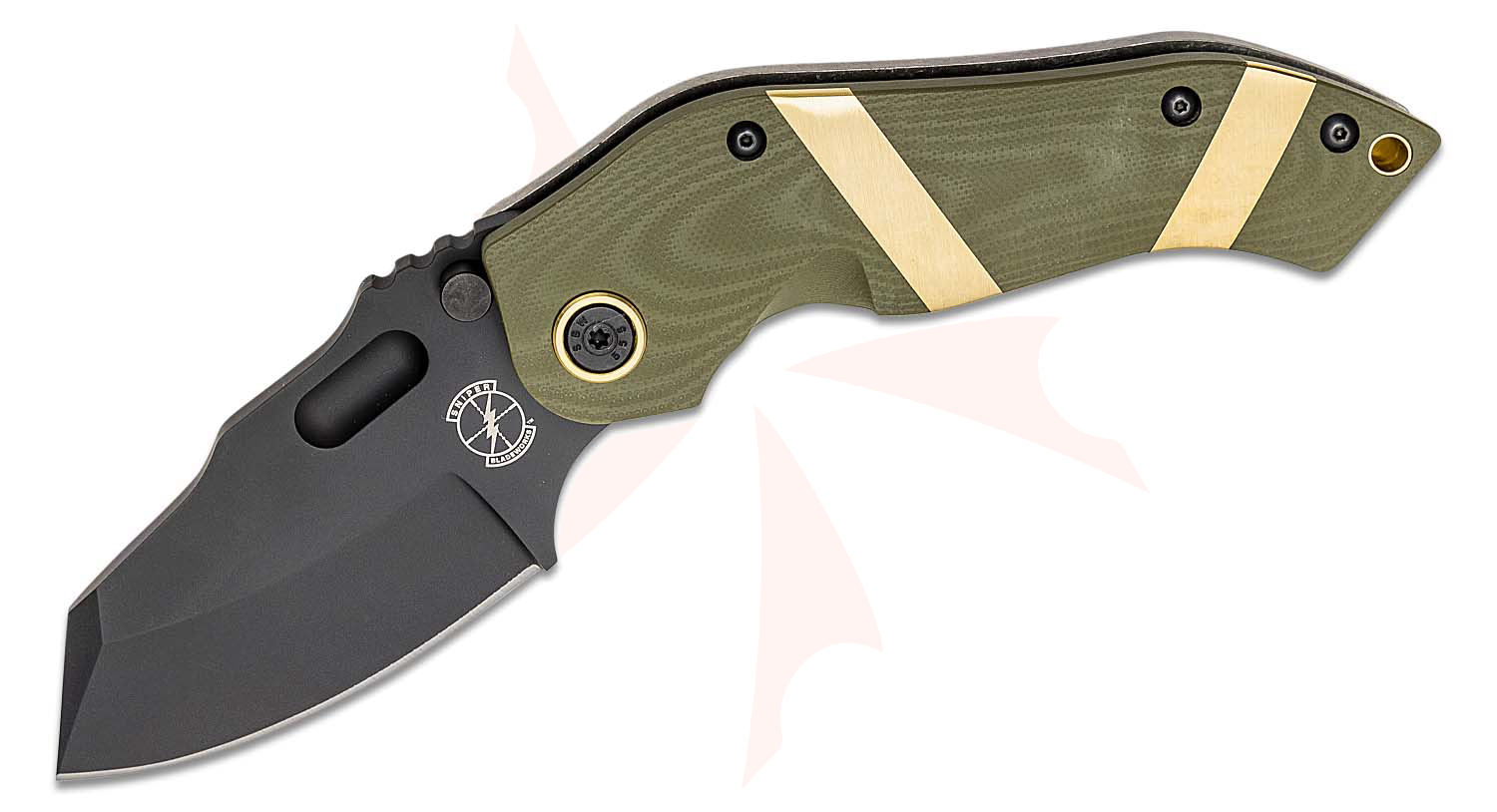 Sniper Bladeworks DMF Folding Knife 3.5" S35VN Black PVD Drop Point Blade, OD Green G10 and ...