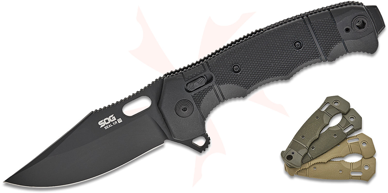 SOG SEAL XR Ti Crossbar Lock Flipper Knife 3.9" CPM-MagnaCut Black TiNi ...