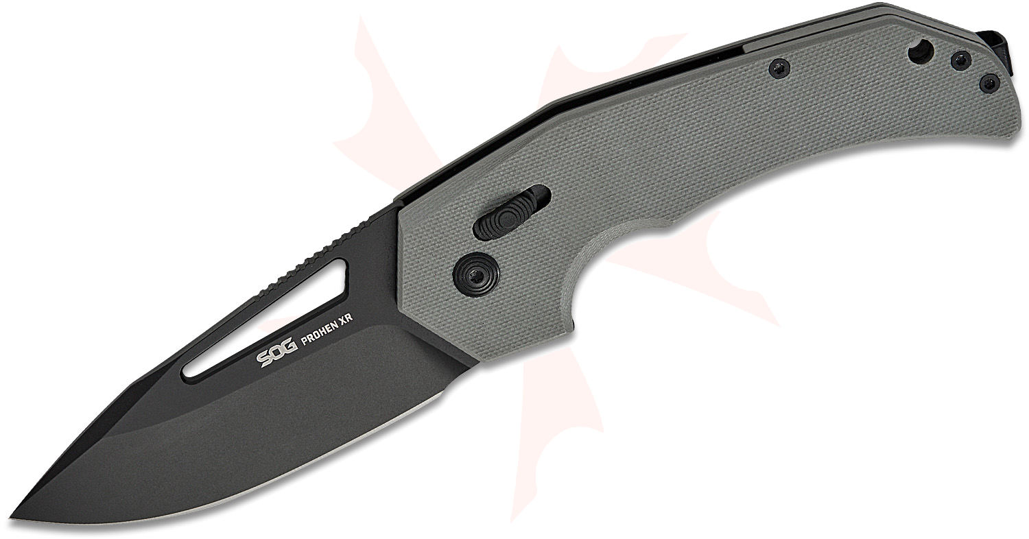 SOG Mikkel Willumsen Prohen XR Lock Flipper Knife 3.35" Black D2 Drop ...